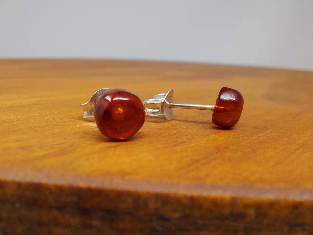 Mexican Red Amber Stud Earrings / Boho Gemstone Earrings / Amber Studs ...