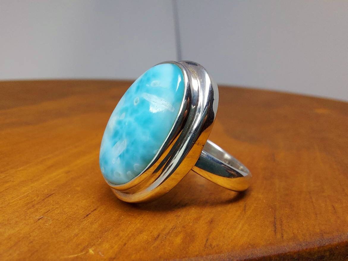 Larimar Ring / Sterling Silver Statement Jewelry / Natural - Etsy