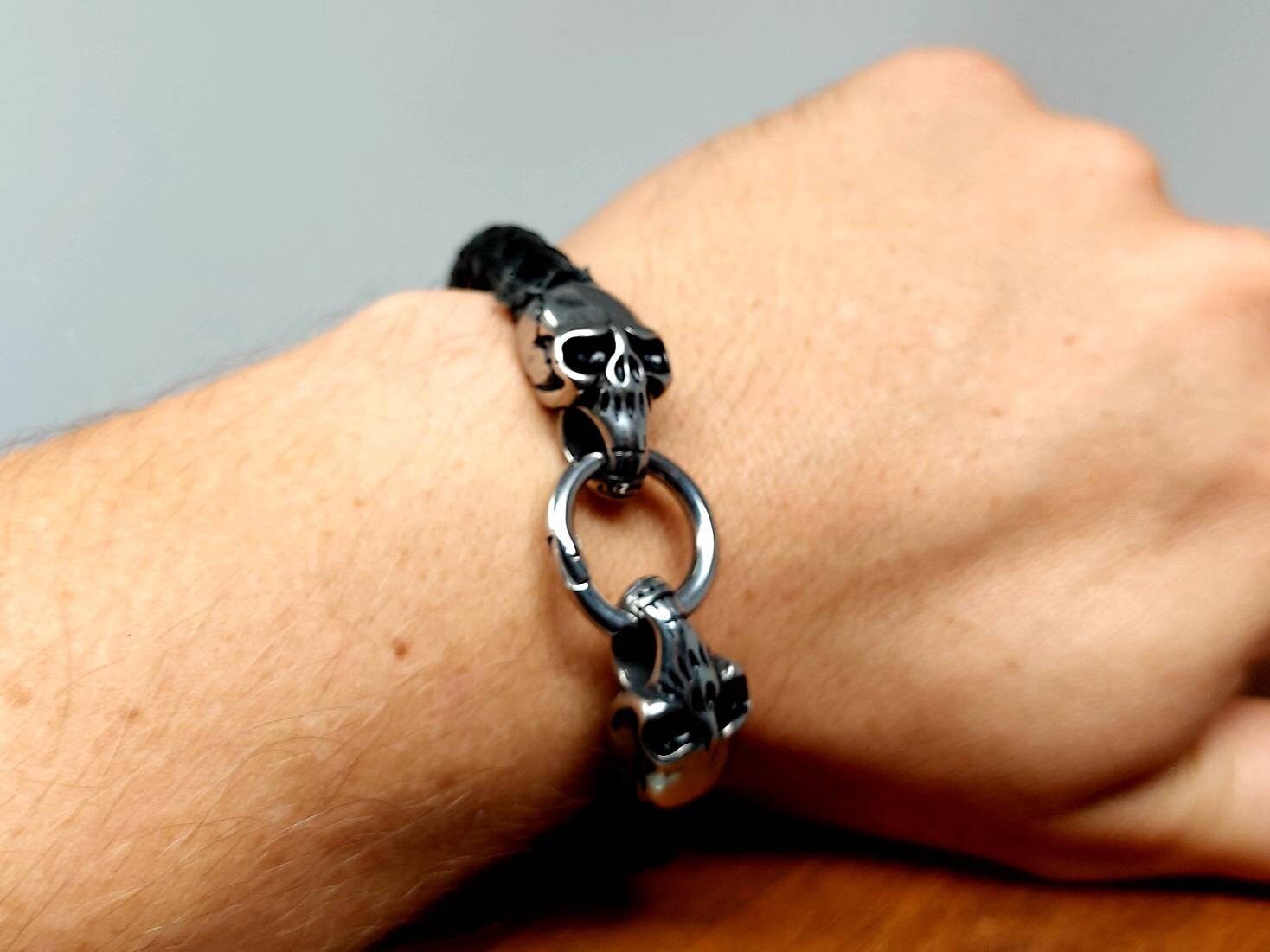 Leather Skull Bracelet for Men | Etsy