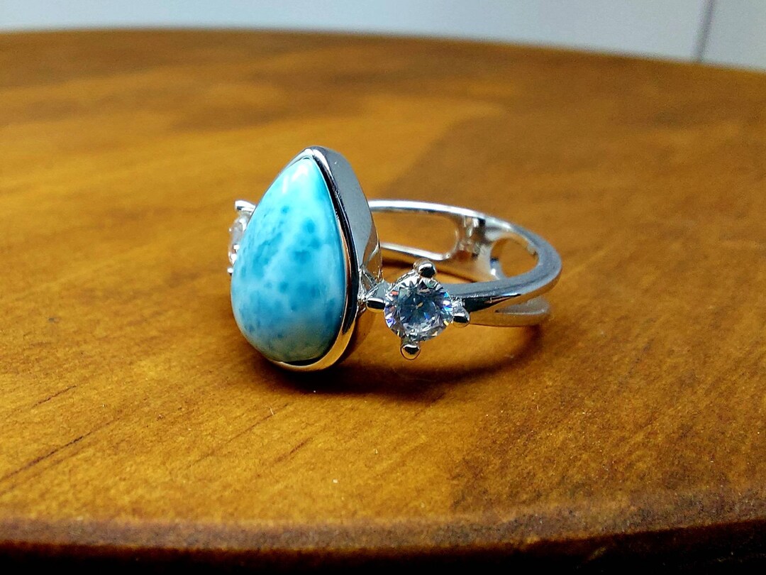 Larimar Ring / Sterling Silver Minimalist Jewelry / Natural Larimar 925 ...