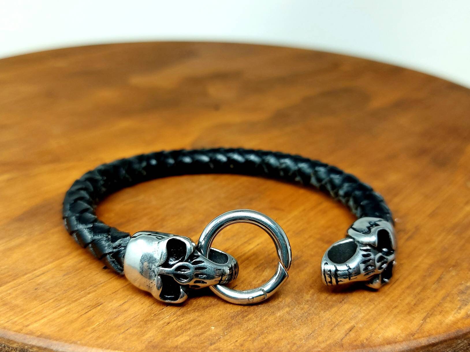 Leather Skull Bracelet for Men | Etsy