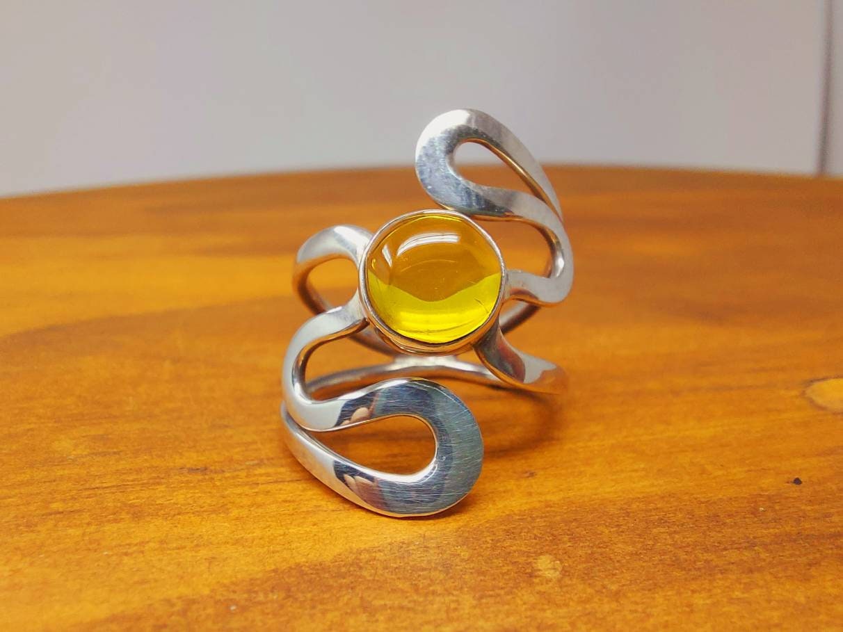 Sterling silver statement ring with amber | Etsy