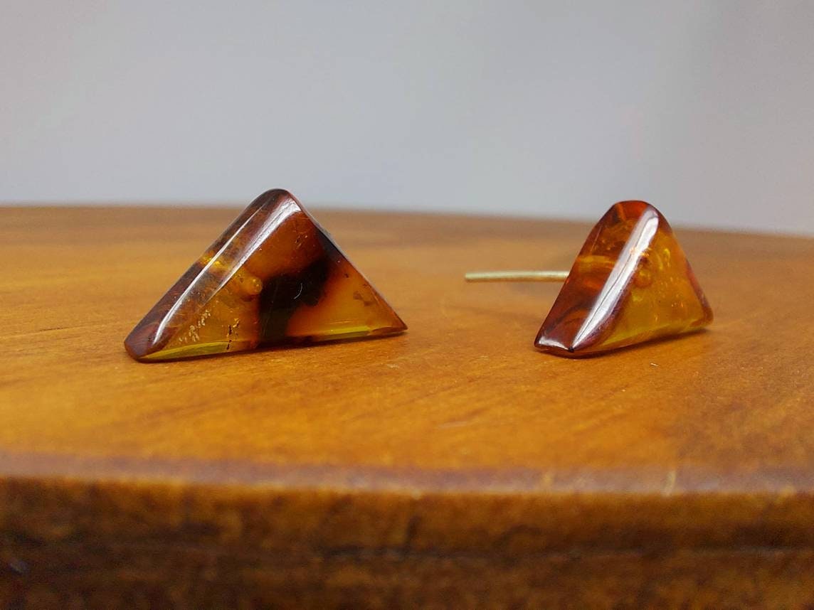 Mexican amber triangle earrings / boho gemstone earrings / | Etsy