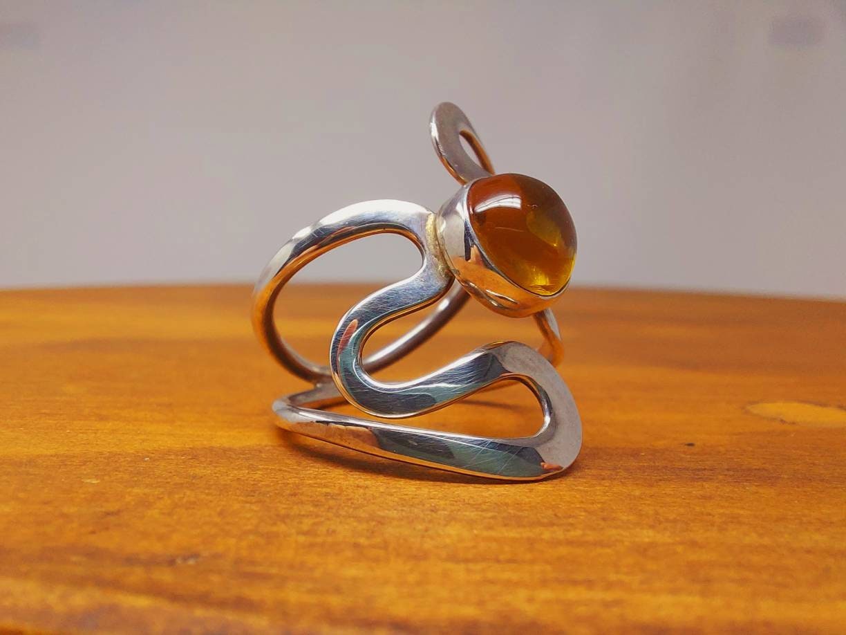 Sterling silver statement ring with amber | Etsy