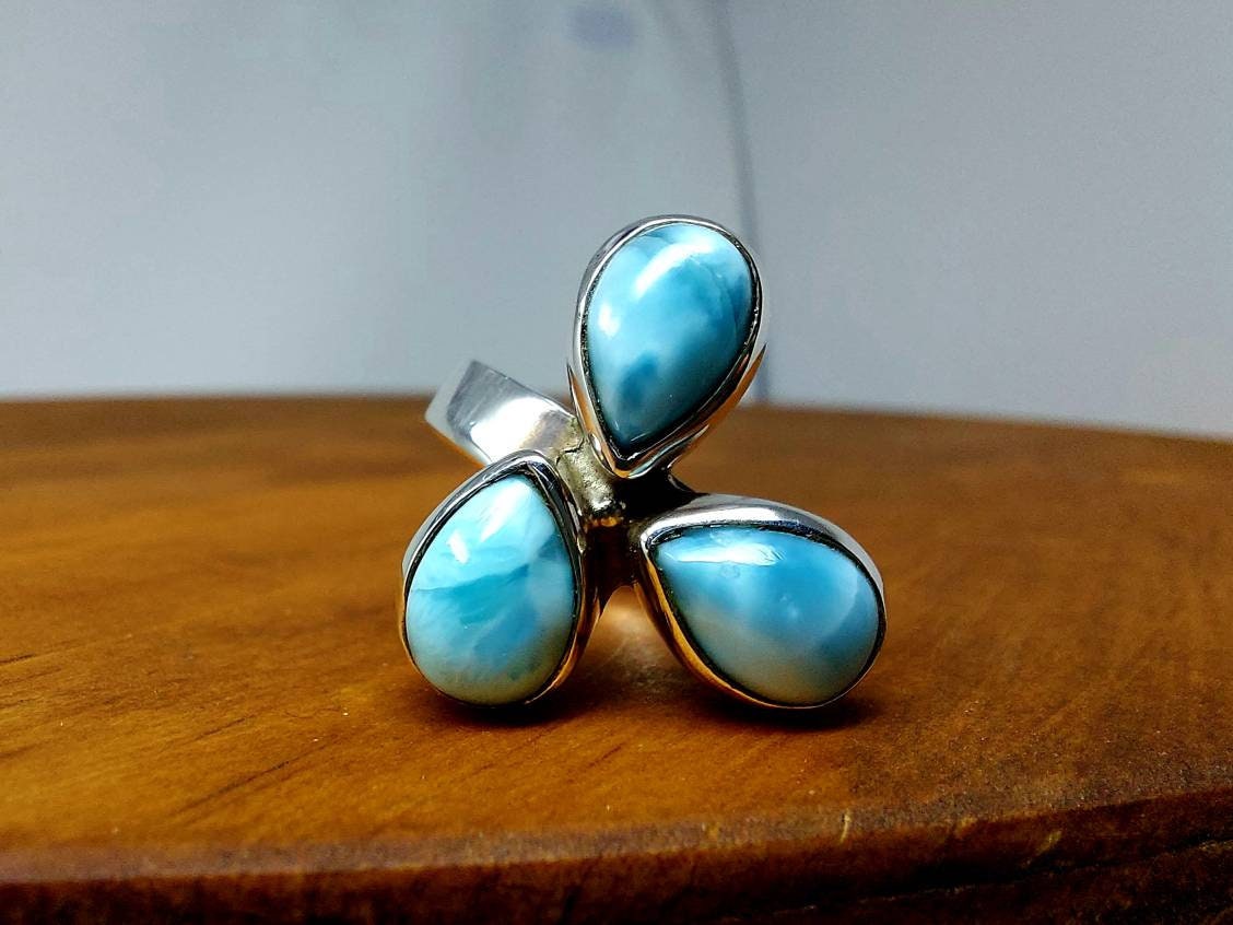 Larimar ring / sterling silver antique jewelry / natural | Etsy