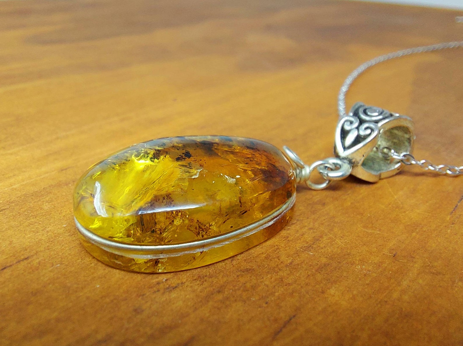 Natural Amber Wire Wrapped Necklace - Etsy