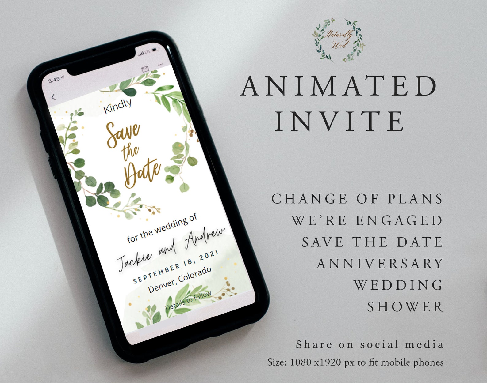 Wedding E Invite Animated Invitation Save the Date Digital - Etsy Canada