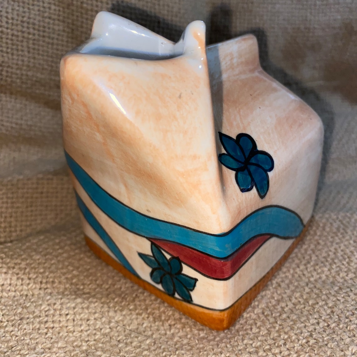 Vtg ‘82 Expensive Pieces Pottery SW Country Flowers Milk Carton Shape ...