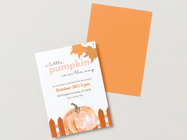 Fall Baby Shower Invitation, Little Pumpkin Theme, Personalized Autumn ...