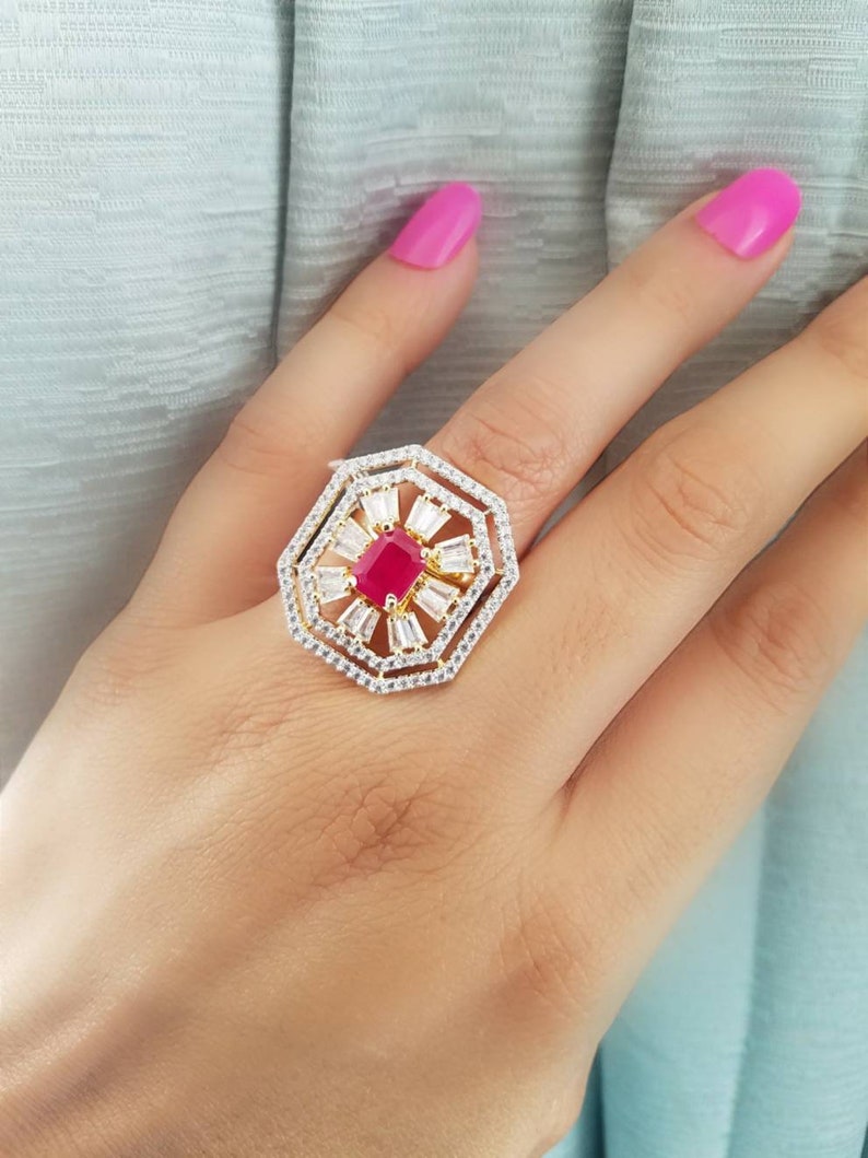 CZ Statement Finger Rings Indian Rings Bollywood Jewelry | Etsy