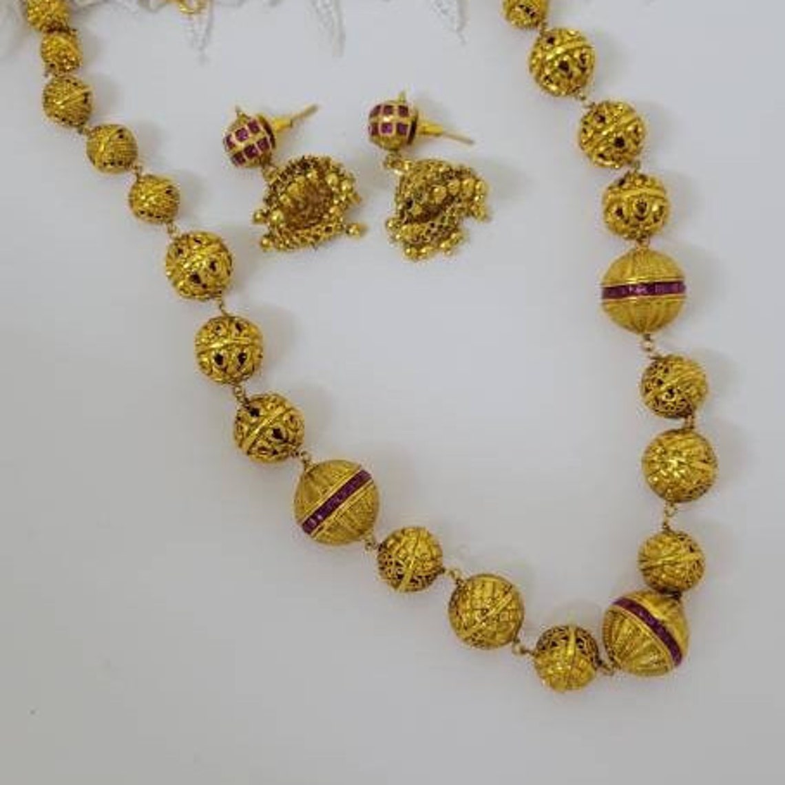 Gold Mala Necklace Indian Wedding Jewelry, Gold South Indian Jewelry ...
