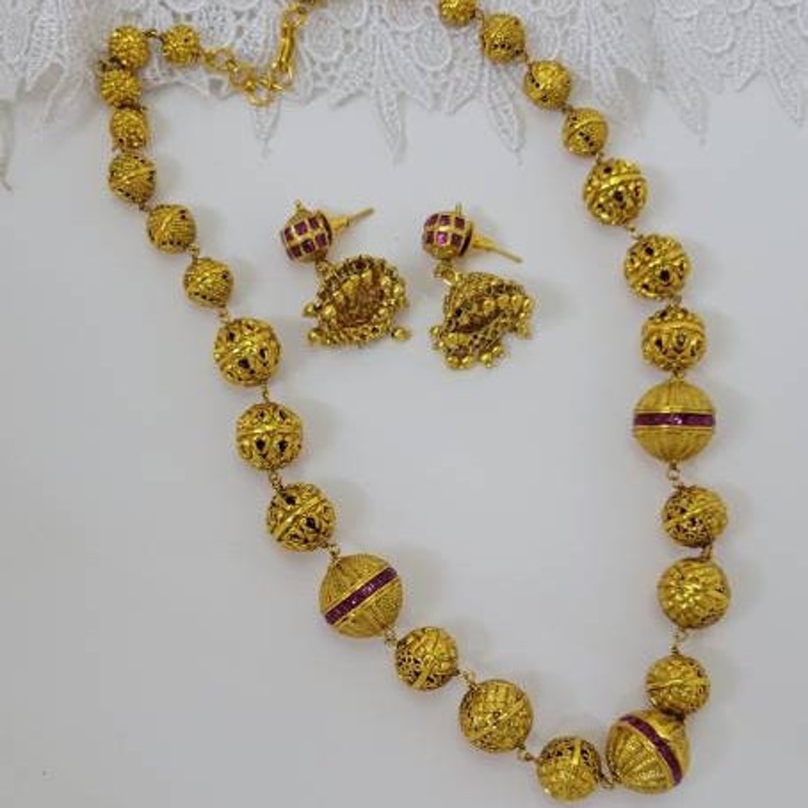 Gold Mala Necklace Indian Wedding Jewelry, Gold South Indian Jewelry ...
