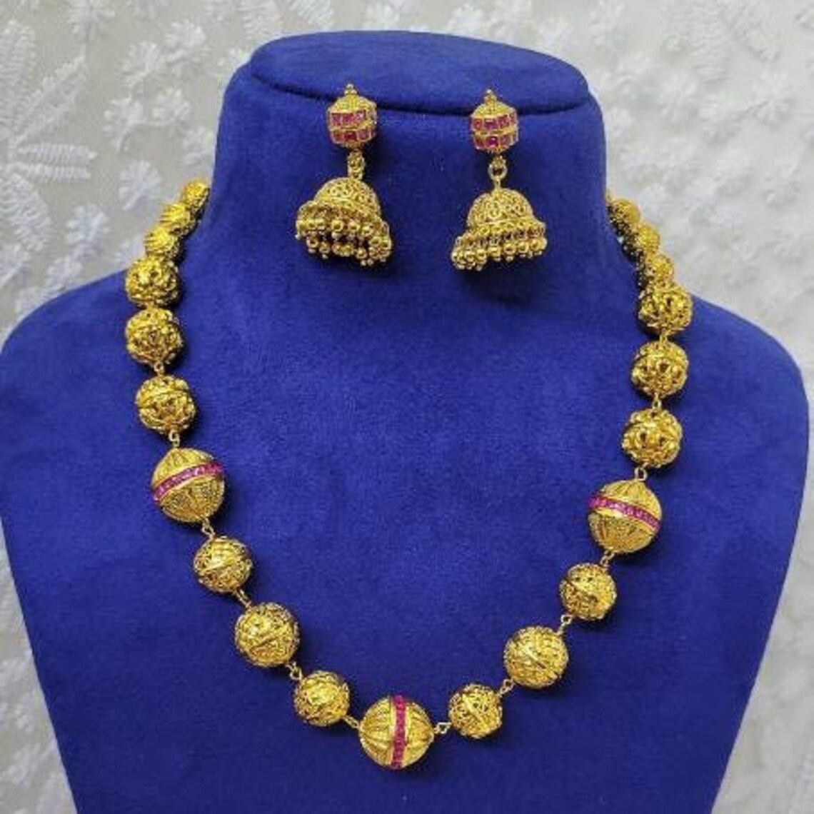 Gold Mala Necklace Indian Wedding Jewelry, Gold South Indian Jewelry ...