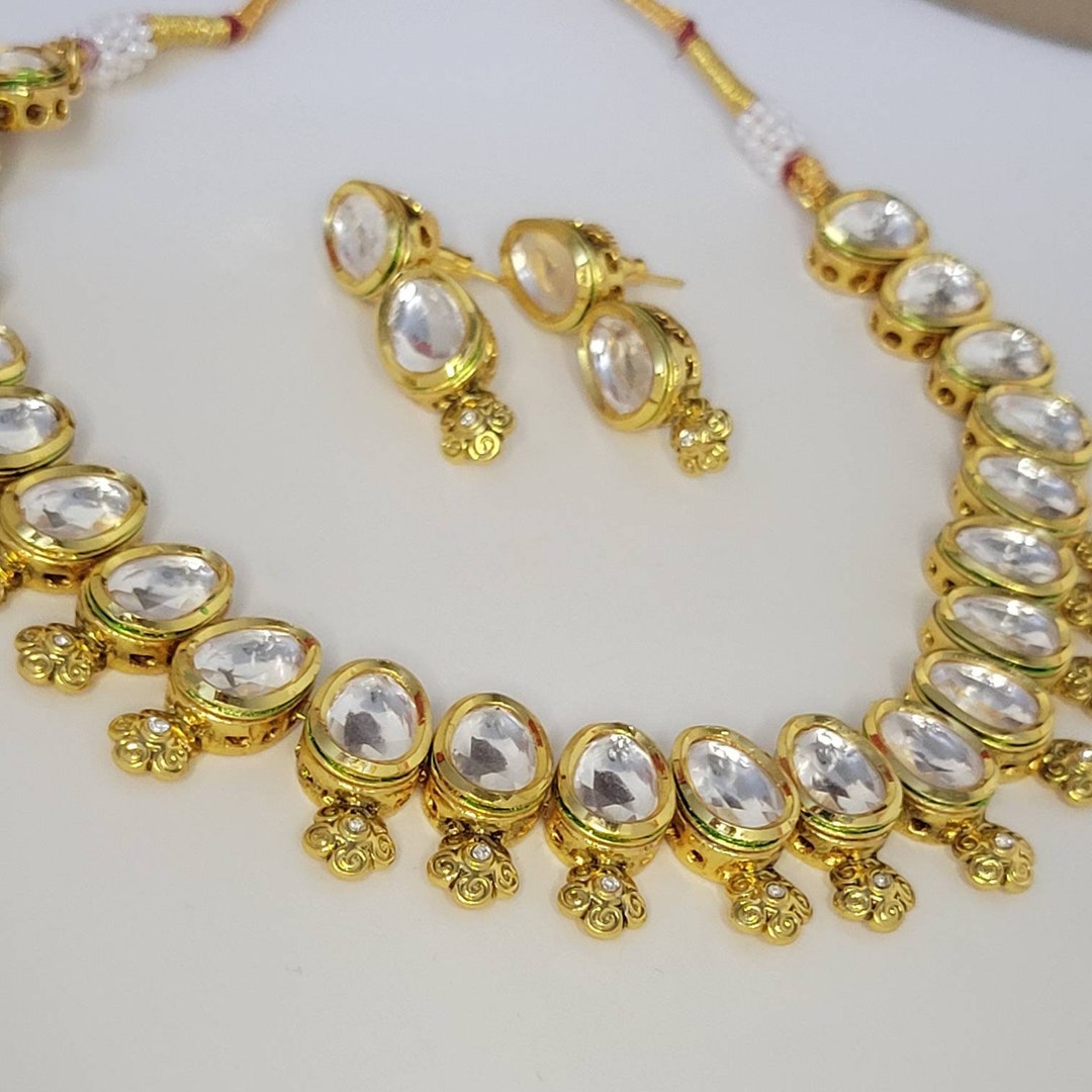 Gold Indian Jewelry Set, Gold Necklace, Kundan Jewelry, Gift for Her ...