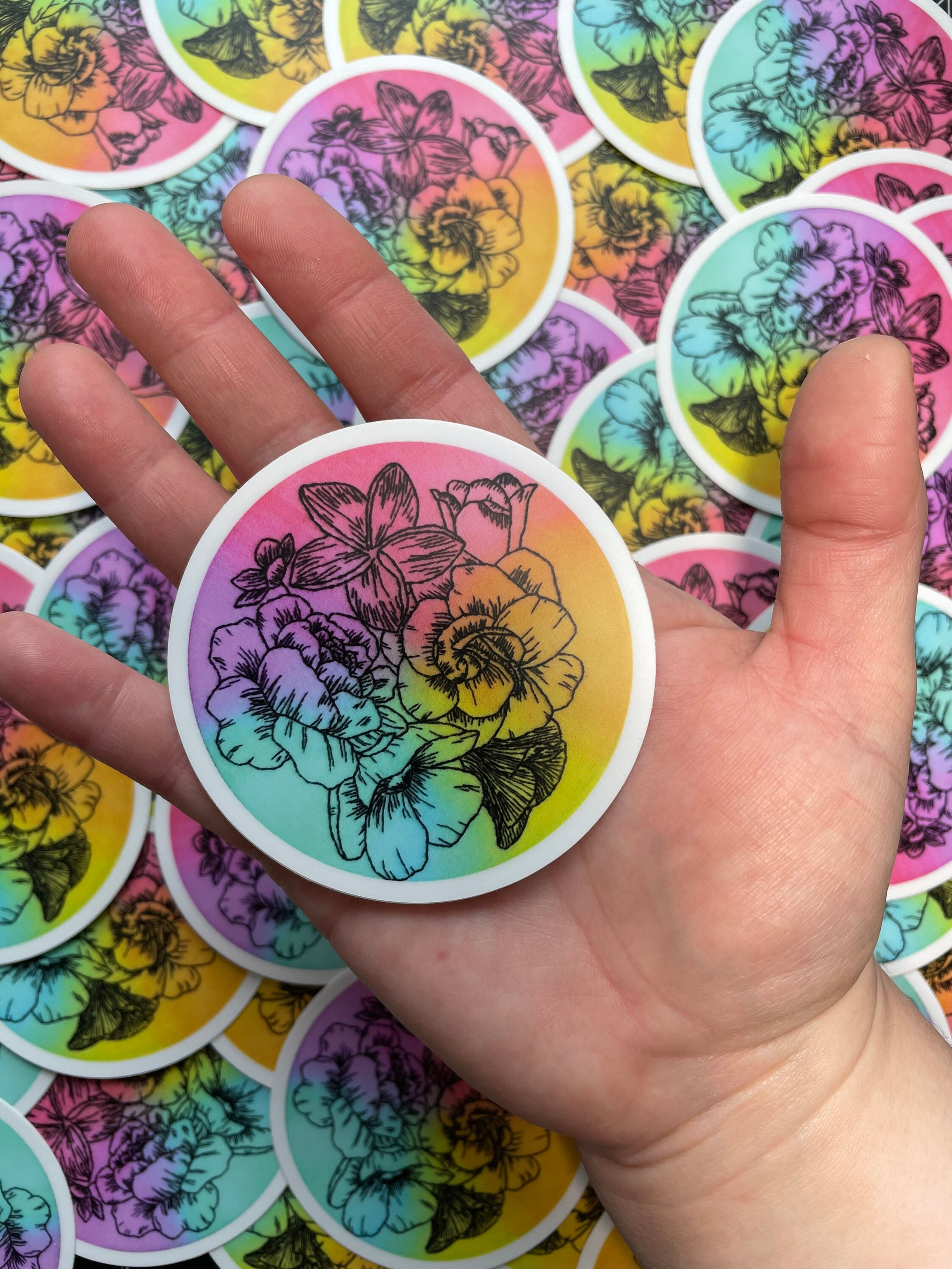 Rainbow Flower Collage Waterproof Vinyl Sticker for Indoor and Outdoor ...