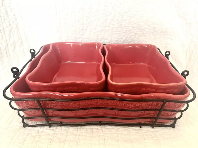 Temptations by Tara Presentable Ovenware Red Country Lace 7 Piece ...