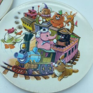 Vintage Toyland Express Train Little Engine Melmac Childrens Plates Set ...