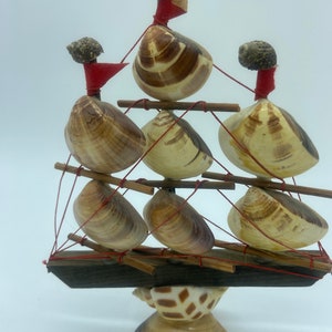 Vintage Sailboat Seashell Shell Ship Boat Nautical Sail Decor Kitsch ...