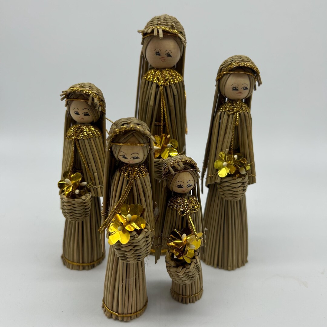 Bamboo Angels Set of 5 Rattan Straw Wicker Stick Natural Christmas ...