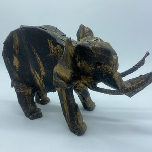Scrap Metal Art Sculpture Elephant Black Gold Jungle African Decor ...