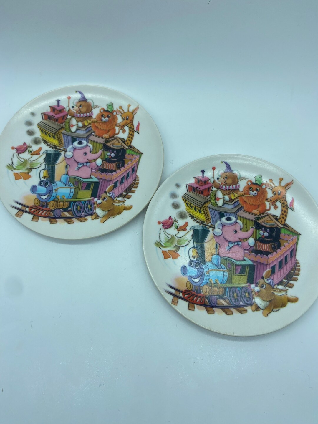 Vintage Toyland Express Train Little Engine Melmac Childrens Plates Set ...