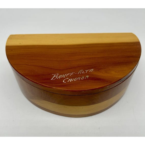 Vtg Handcrafted Cedar Wood Box Half Circle Banff Alb… - Gem