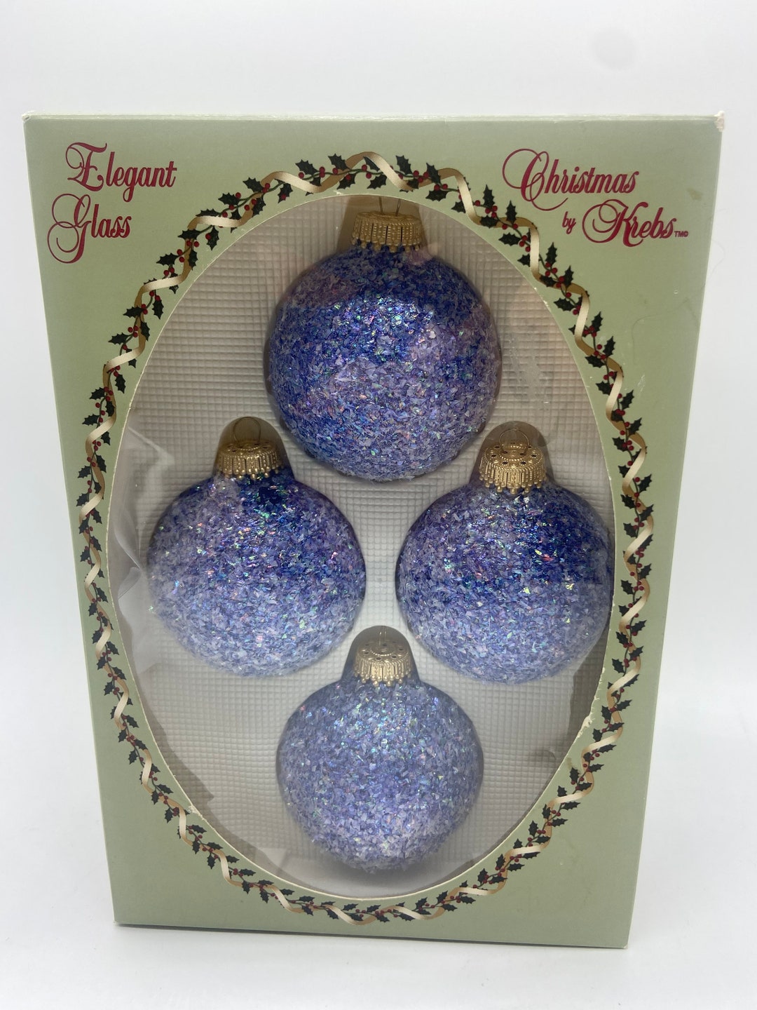 Christmas by Krebs 4 Vintage Glass Bobbles Ornaments Blue Sparkle ...