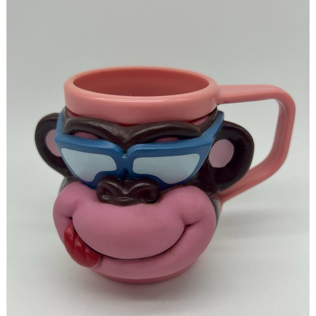 Vintage Nestle Quik Nesquik Plastic Pink Monkey Mug Cup Kids Chocolate ...