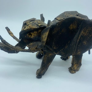 Scrap Metal Art Sculpture Elephant Black Gold Jungle African Decor ...