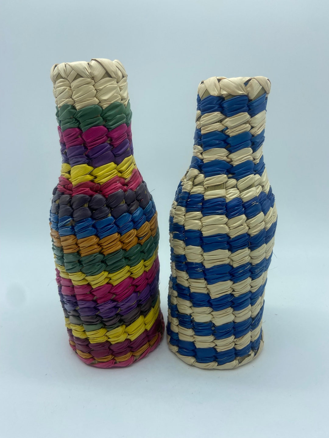Wicker Straw Woven Bottle Covers Cozy Vibrant Mardi Gras Cinco De Mayo ...