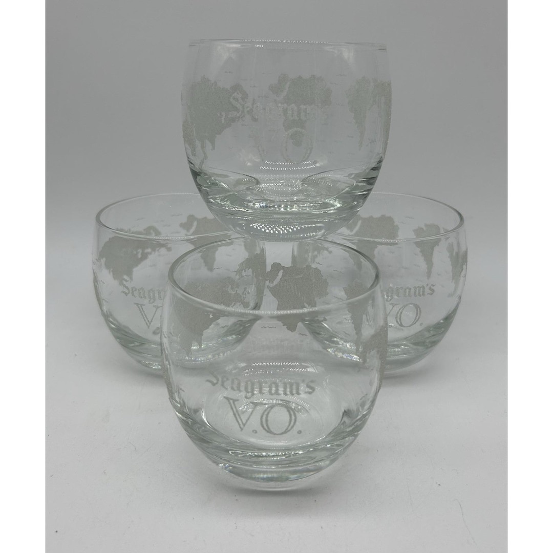 Seagram's VO Roly Poly World Globe Map Rocks Logo Glasses Barware Set ...