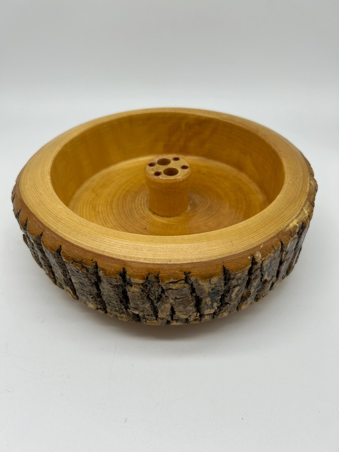 Vintage Solid Wood Tree Bark Nut Bowl Handcrafted MCM Rustic Xmas ...