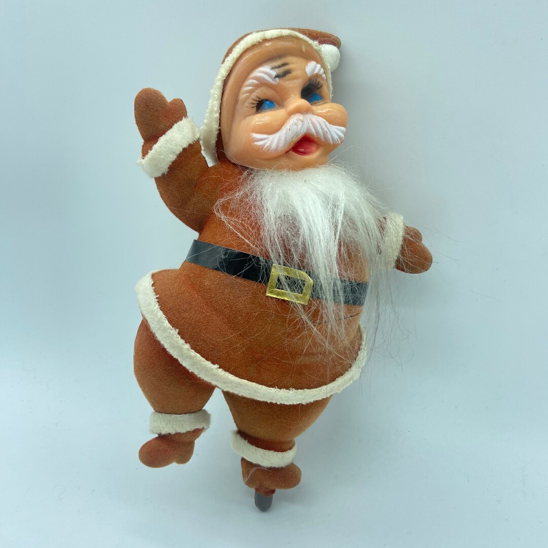 Vintage Flocked Santa Waving Christmas Decor MCM Mid Century Modern ...