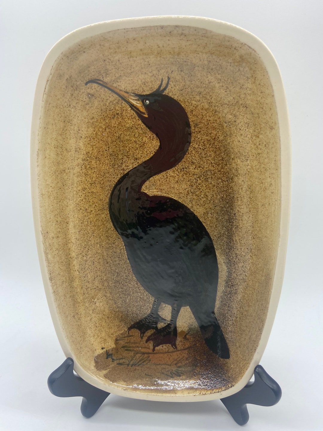 Stuart Bass Exmoor Studio Pottery Black Bird Dish Wall Hanging Mid ...