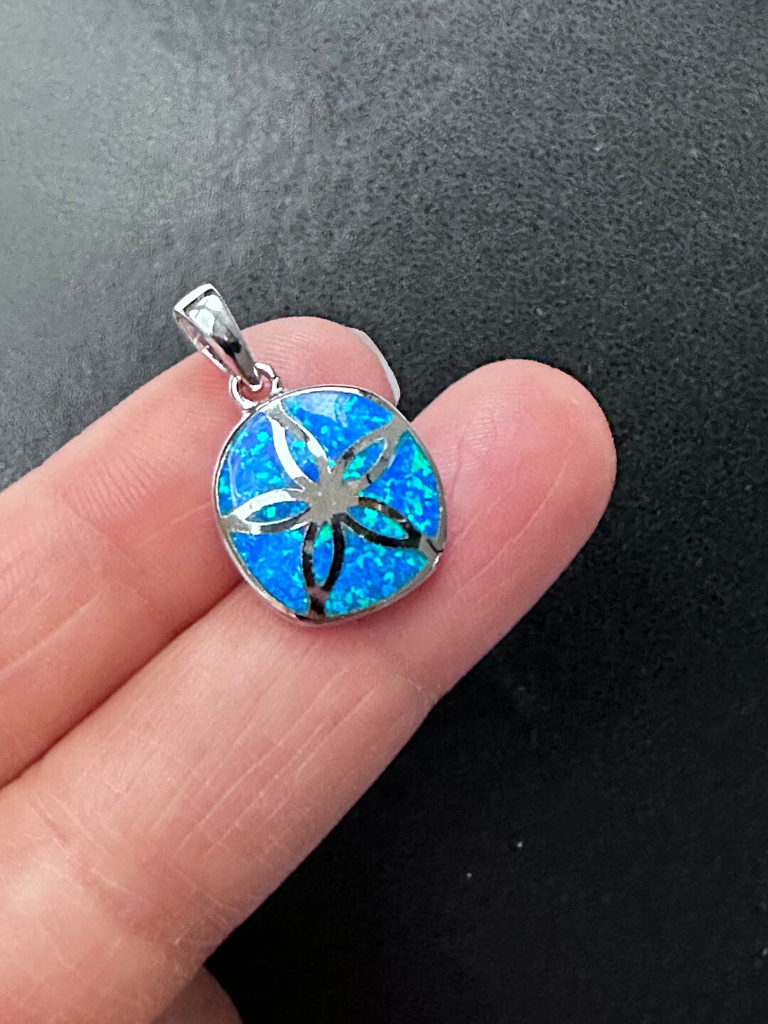 Opal Sand Dollar Pendant, Sterling Silver DIY Pendant Supply, Blue Opal ...