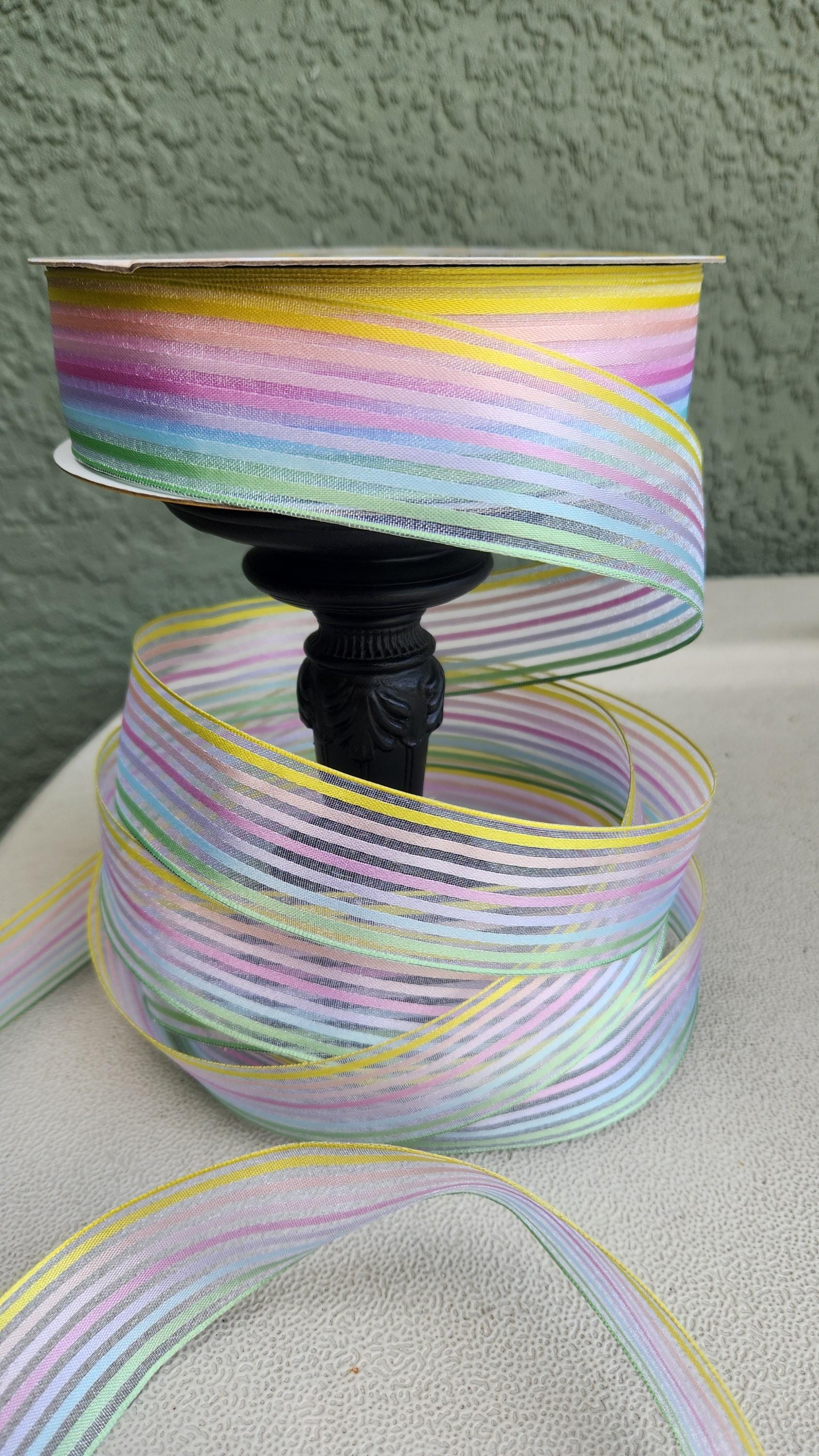 1.5" Light Pastel Rainbow Striped Wire Edge Ribbon. - Etsy