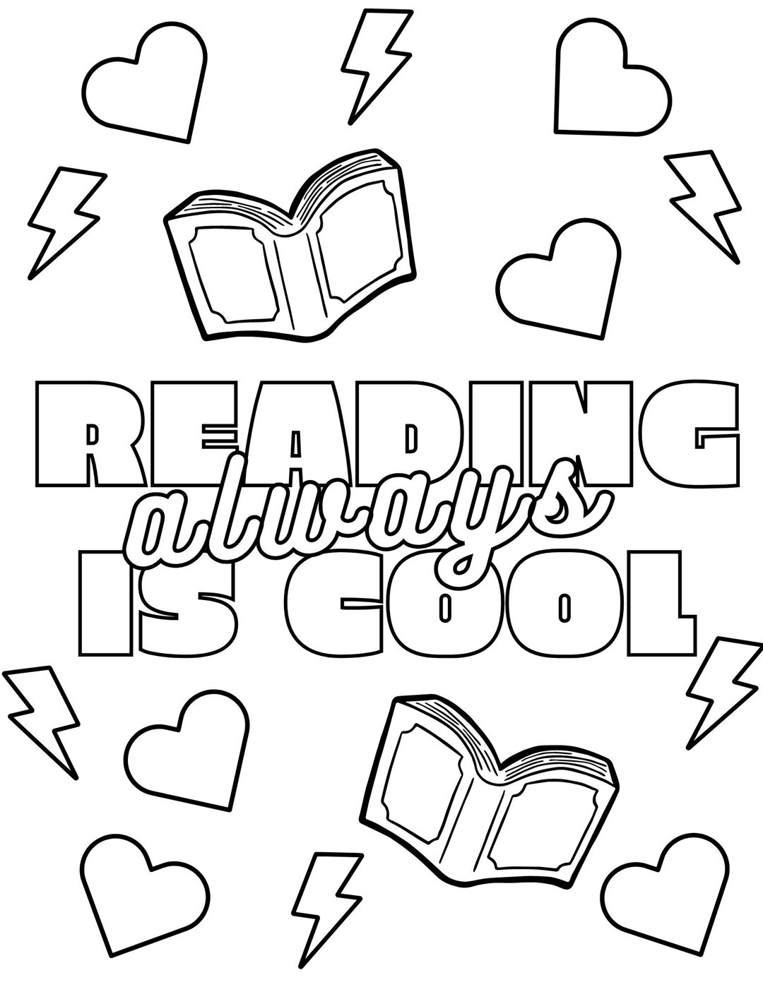 Reading is Cool - Printable Coloring Page - Etsy