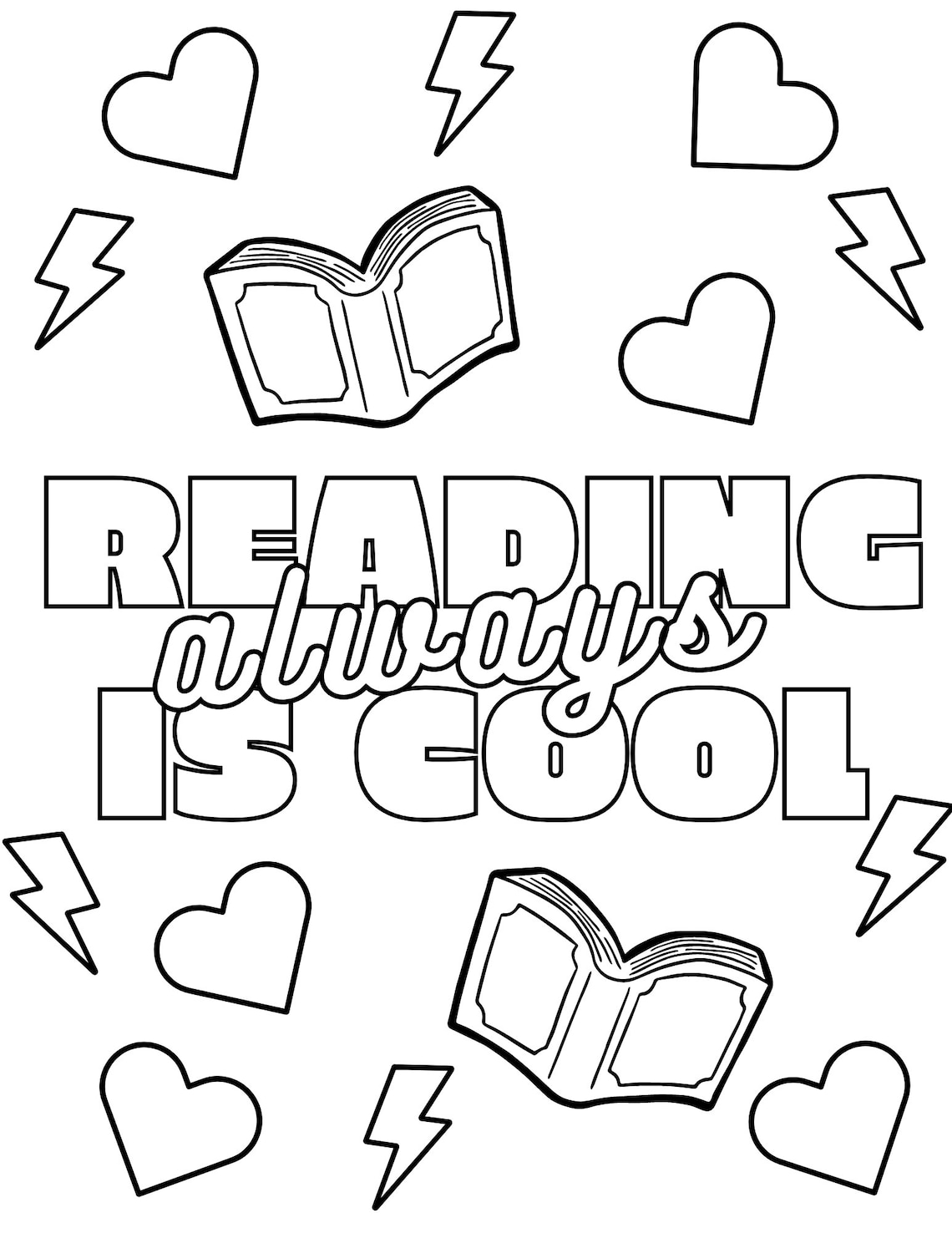 Reading is Cool - Printable Coloring Page - Etsy