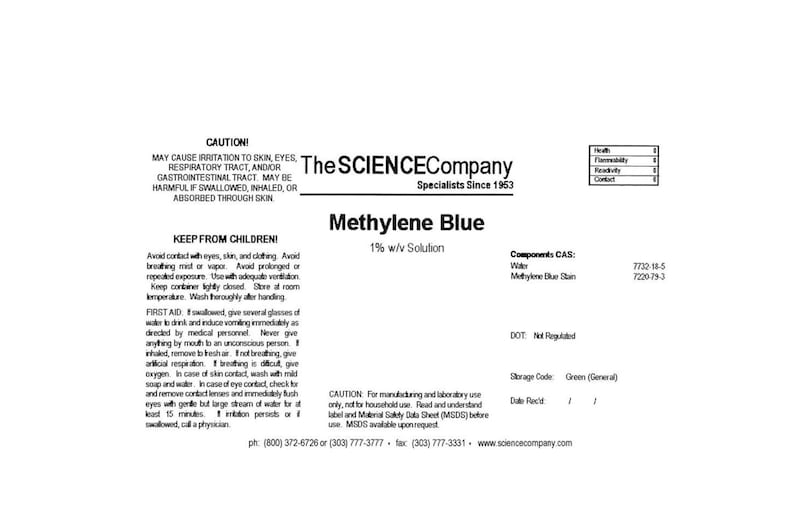 Science Company Methylene Blue, 1%, Lab-grade, 30ml (1oz) - Premium ...