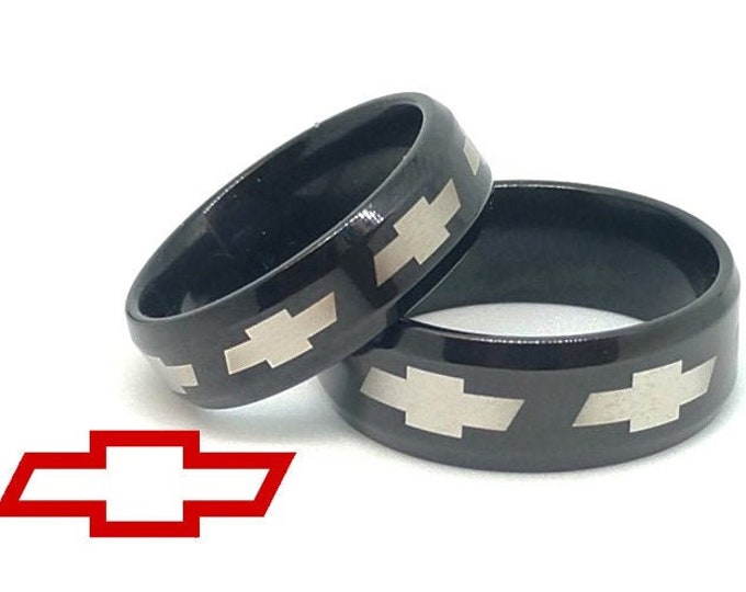 Laser Engraved Chevrolet Bowtie Ring - Black Stainless Steel GM Chevy ...