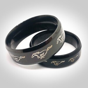 Laser Engraved Ford Mustang Ring Running Pony Black Stainless Steel ...
