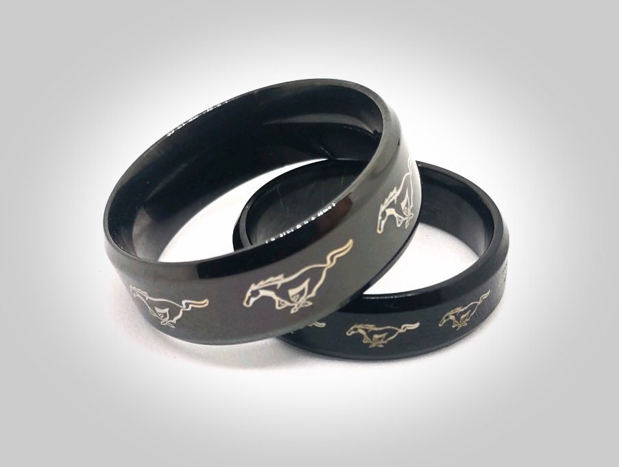 Laser Engraved Ford Mustang Ring Running Pony Black | Etsy