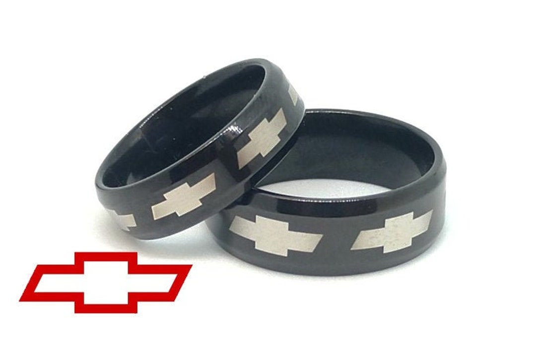 Laser Engraved Chevrolet Bowtie Ring - Black Stainless Steel GM Chevy ...