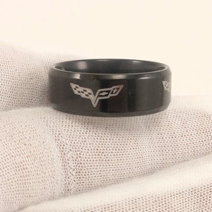 Laser Engraved Chevrolet Corvette C6 Ring Black Stainless Steel GM ...
