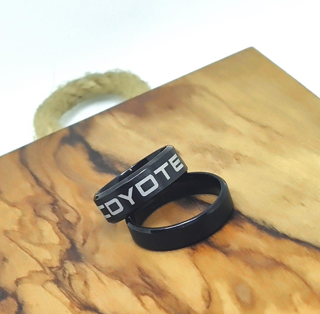 Laser Engraved Ford Coyote Ring ~ Coyote - Black Titanium Stainless ...