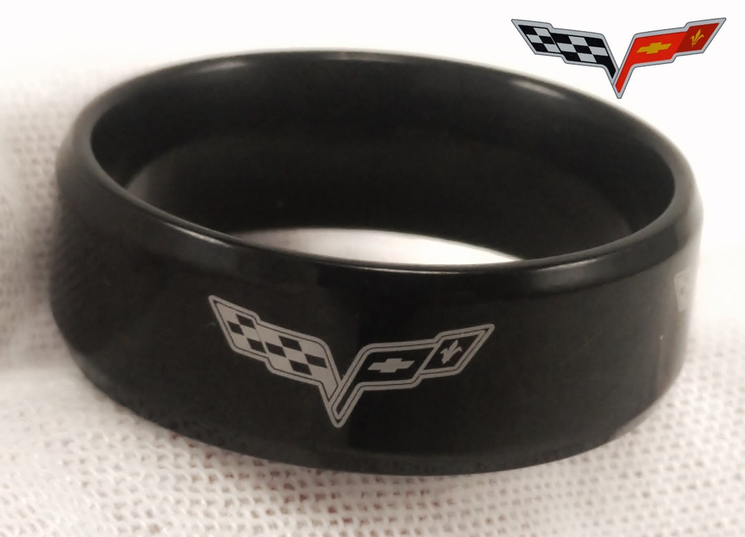 Laser Engraved Chevrolet Corvette C6 Ring Black Stainless Steel GM ...