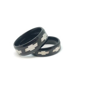 Laser Engraved Chevrolet Bowtie Ring Black Stainless Steel GM Chevy ...