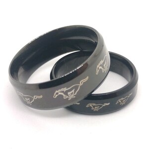 Laser Engraved Ford Mustang Ring Running Pony Black Stainless Steel ...