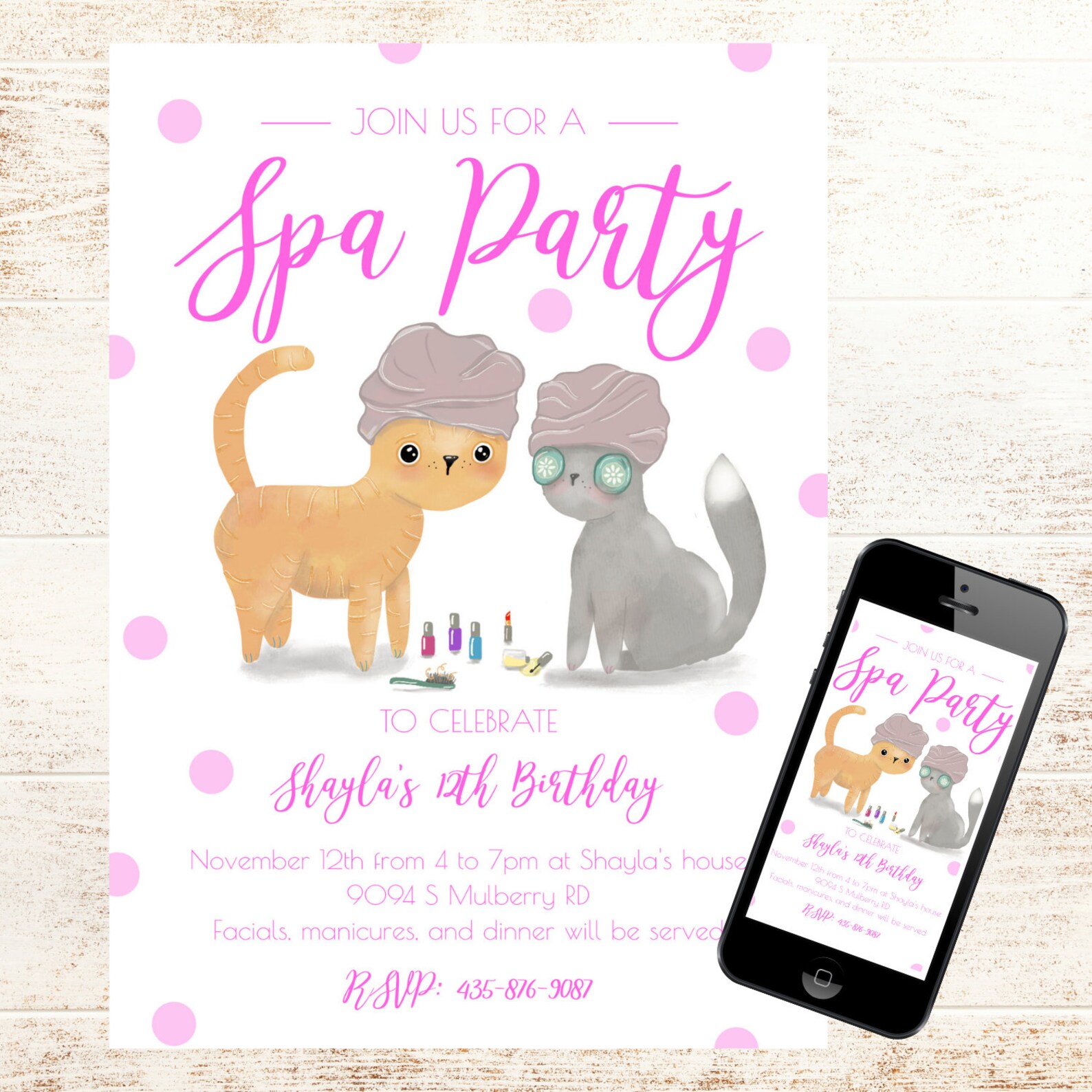 Editable Spa Birthday Party Invitation Glam Party Digital | Etsy