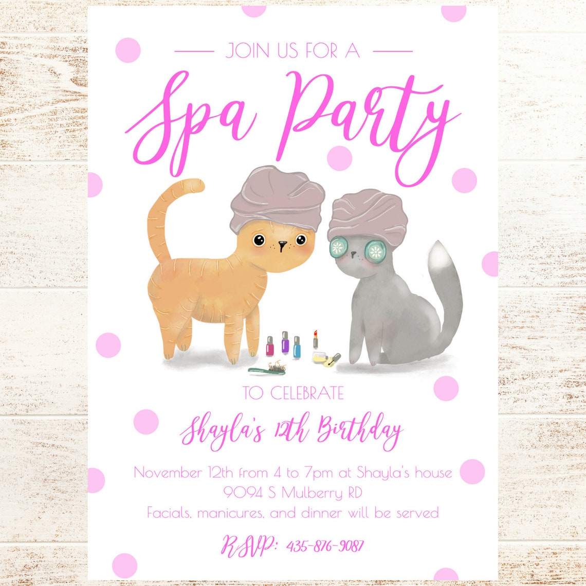 Editable Spa Birthday Party Invitation Glam Party Digital | Etsy